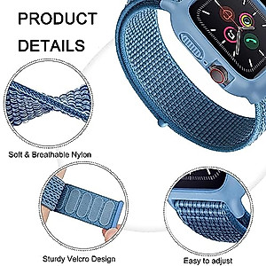[3 Pack] Nylon Bands with Case Compatible with Apple Watch Band 38mm 40mm 41mm & 42mm 44mm 45mm,Soft TPU Case with Breathable Strap for iWatch 9/8/7/6/5/4/3/SE/SE2