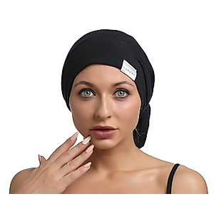 SAYMRE Satin Lined Bonnet Silky Hair Wrap Large Sleep Cap - Adjustable Beanie Slouchy Hats Bonnets for Women Curly Long Hair (X-Large, Pure Black)