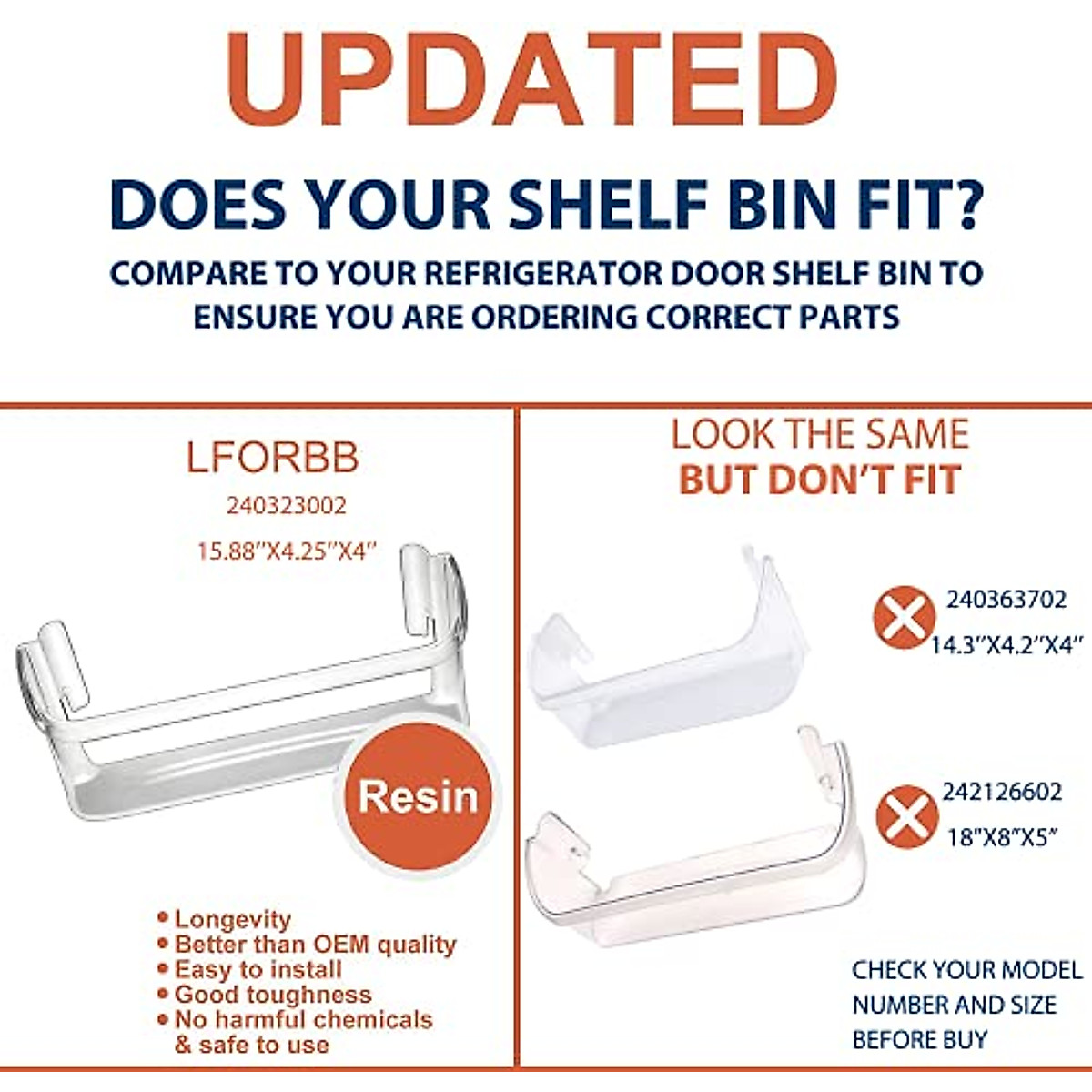 UPGRADE 240323002 Refrigerator Door Shelf Bin Replacement Part, Compatible with Frigidaire FGHS2631PF4A, FGHS2655PF5A, FGHS2655PF4, DGUS2645LF6A,FGUS2642LF2 AP2115742 Fridge Side Bottom Shelf 2 Pack