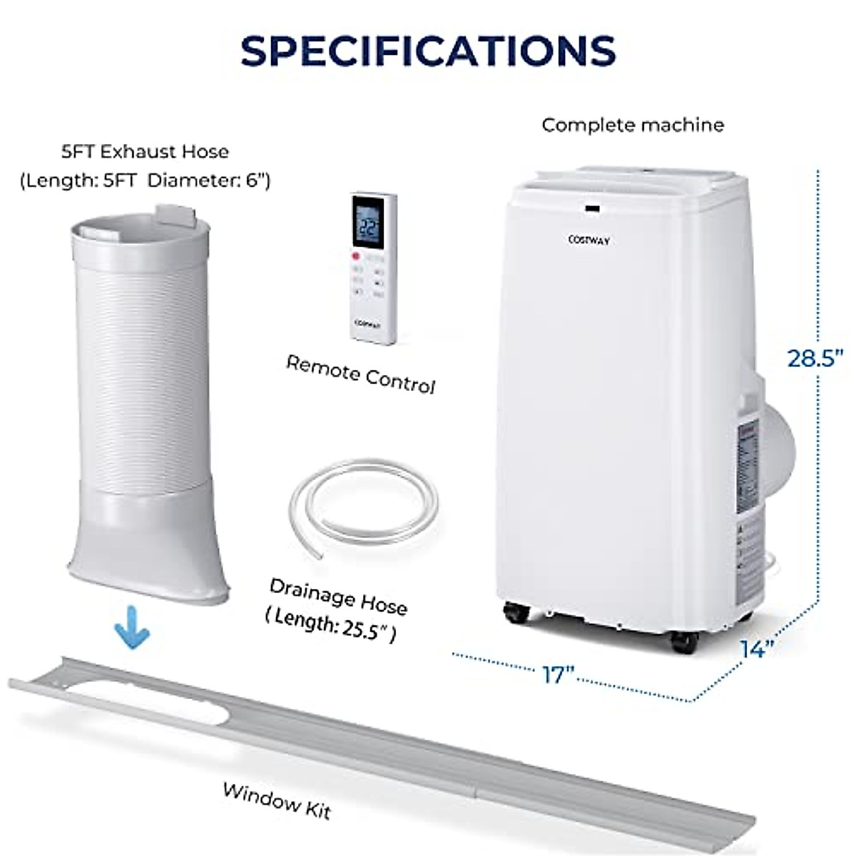 DORTALA 12000 BTU Portable Air Conditioner, 3-in-1 AC Cooling Unit with Dehumidifier & Fan Modes, Remote Control, Cools 450 Sq. Ft, Compact Freestanding Air Conditioner, White (12000BTU)