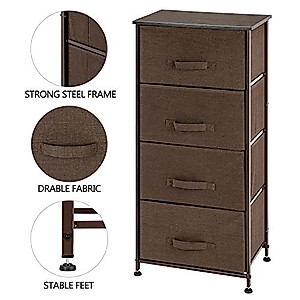 4-Tier Dresser Tower, Fabric Drawer Organizer with 4 Easy Pull Drawers with Metal Frame,Wooden Tabletop for Living Room (Brown)