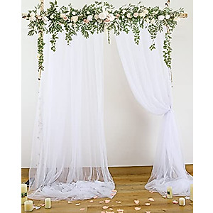 White Tulle Backdrop Curtain Sheer Backdrop Curtains for Parties Wedding White Backdrop Curtain for Birthday Baby Shower Photos Background Drape 10ft x 8ft, 2 Panels 5ft x 8ft