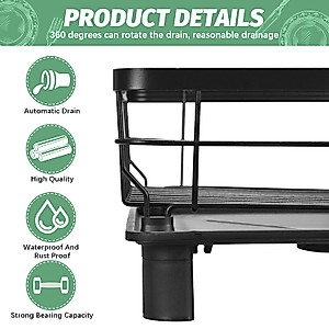 Vanleonet Dish Drying Rack with Drainboard Set, 2 Tier Stainless Steel Large Dish Racks with Drainage, Dish Drainers with Wine Glass Holder, Utensil Holder and Extra Drying Mat