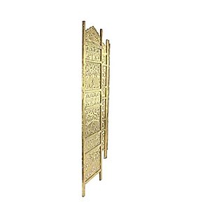 Deco 79 Wooden Scroll Handmade Partition Room Divider Screen Hinged Foldable Partition 4 Panel Privacy Screen with Carved Elephant Accents, Room Partition 80" x 1" x 72", Gold