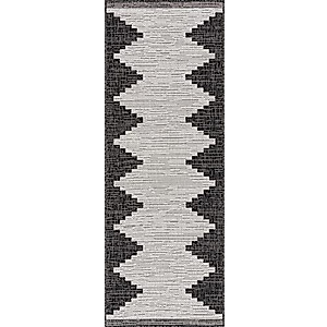 Djugun Indoor Outdoor Round Area Rug - Outside Porch Patio Rug Carpet - Waterproof Rug - Southwestern Tribal Look - 5'3" Circle/Circular - Black, Off White, Gray