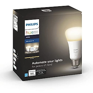 Philips Hue 4-Pack Soft White A19 E26 Dimmable Only Smart Bulb Starter Kit with Hub (Voice Compatible with Amazon Alexa, Apple Homekit and Google Home)