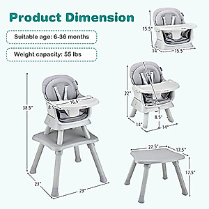 BABY JOY Baby High Chair, 8 in 1 Convertible Highchair for Babies & Toddlers | Booster Seat | Table and Chair Set | Building Block Table | Toddler Chair with Safety Harness, Removable Tray (Gray)