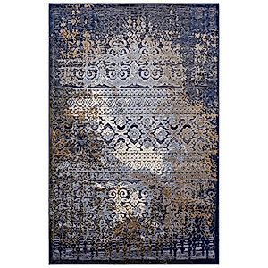 Modway Kalene Distressed Vintage Turkish 8x10 Area Rug in Blue, Rust and Cream