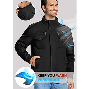 EKLENTSON Mens Winter Jacket Military Jacket Men Cargo Jacket Men Fleece Thick Jackets Winter Coat Men Black Jacket for Men