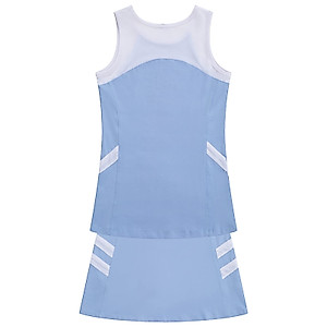 Girls Tennis Golf Dress Girls Tank Top and Tennis Golf Skirt with Built-in Shorts Outfit Set, Blue, 6(S)