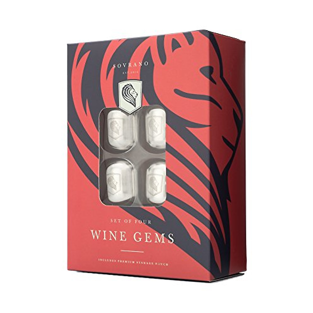 Sovrano Wine Gems - Set of 4 Stainless Steel Wine Chillers for Wine or Your Favorite Beverage - Includes Gift Box & Storage Pouch - Wine Accessory Gift For Men & Women