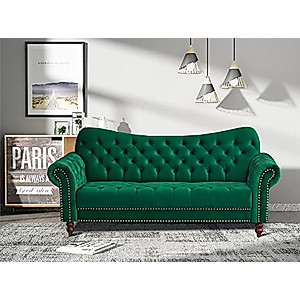 INSTORY Velvet Sofa Traditional Couch Tufted Loveseat with Wooden Legs for Living Room, Office, Bedroom - Green