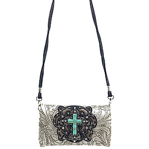 Zelris Western Turquoise Rhinestone Cross Women Conceal Carry Handbag Wallet Set (Silver)