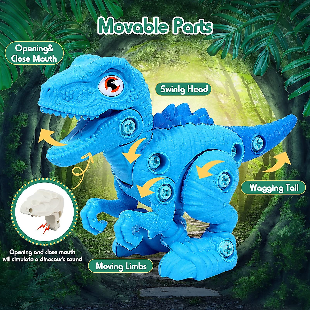 Dinosaur Toys for3 4 5 6 7 8 Year Old Boys, Take Apart Dinosaur Toys for Kids 3-5 5-7 STEM Construction Building Kids Toys with Electric Drill, Dinosaur Toy Party Birthday Gifts for Boys Girls
