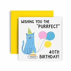 Huxters Birthday Cards for Women – Wishing You the Purrfect 40th Birthday Card for Her – Funny Birthday Cards for mum – mummy - sister - auntie– Cute 40th Birthday Card with Envelope (40th)