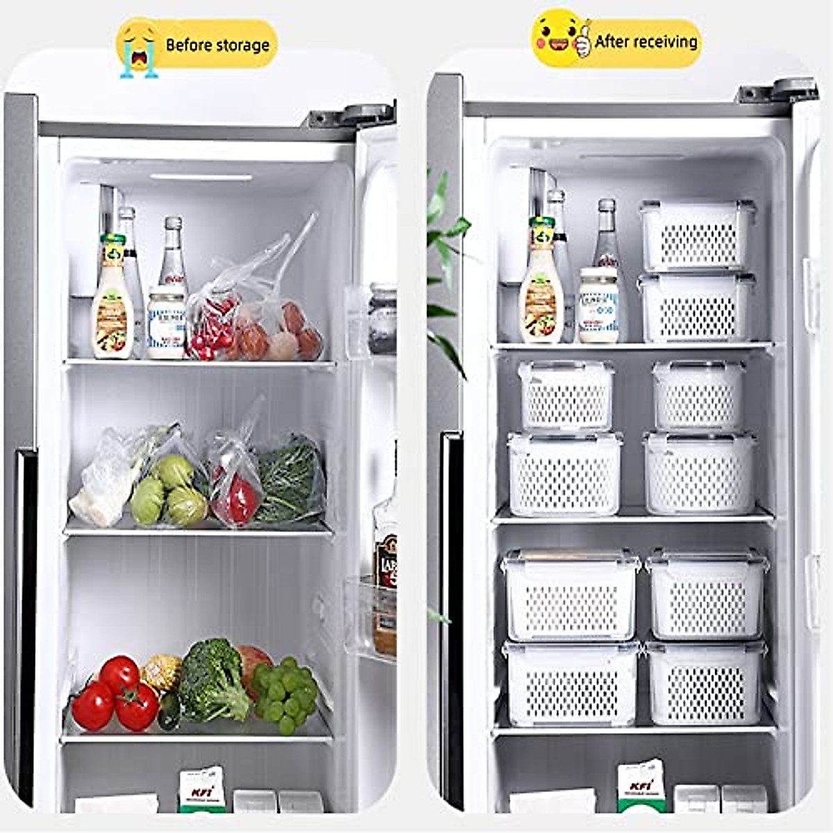Aagglly Produce saver containers for refrigerator, 3 Pack airtight Locking lids 100% Leak Proof Organizer Bins,BPA-Free draining keep Fresh Plastic box for Veggie Fruit Lettuce and Salad