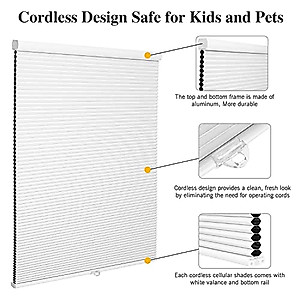 MaKefeile Blackout Cordless Cellular Shades 44" W x 64" H Honeycomb Pleated Shade Insulation Room Darkening Blinds for Home Bedroom Living Room Windows Easy to Install White