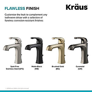 KRAUS Esta Single Handle Basin Bathroom Faucet with Lift Rod Drain in Brushed Gold, KBF-1211BG