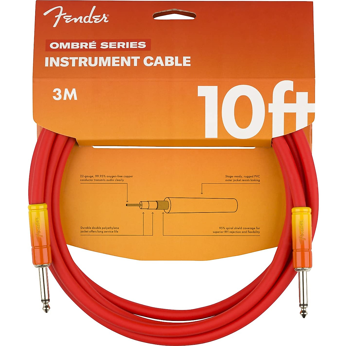 Fender Instrument Cable, 1/4" Straight, Tequila Sunrise (990810200)