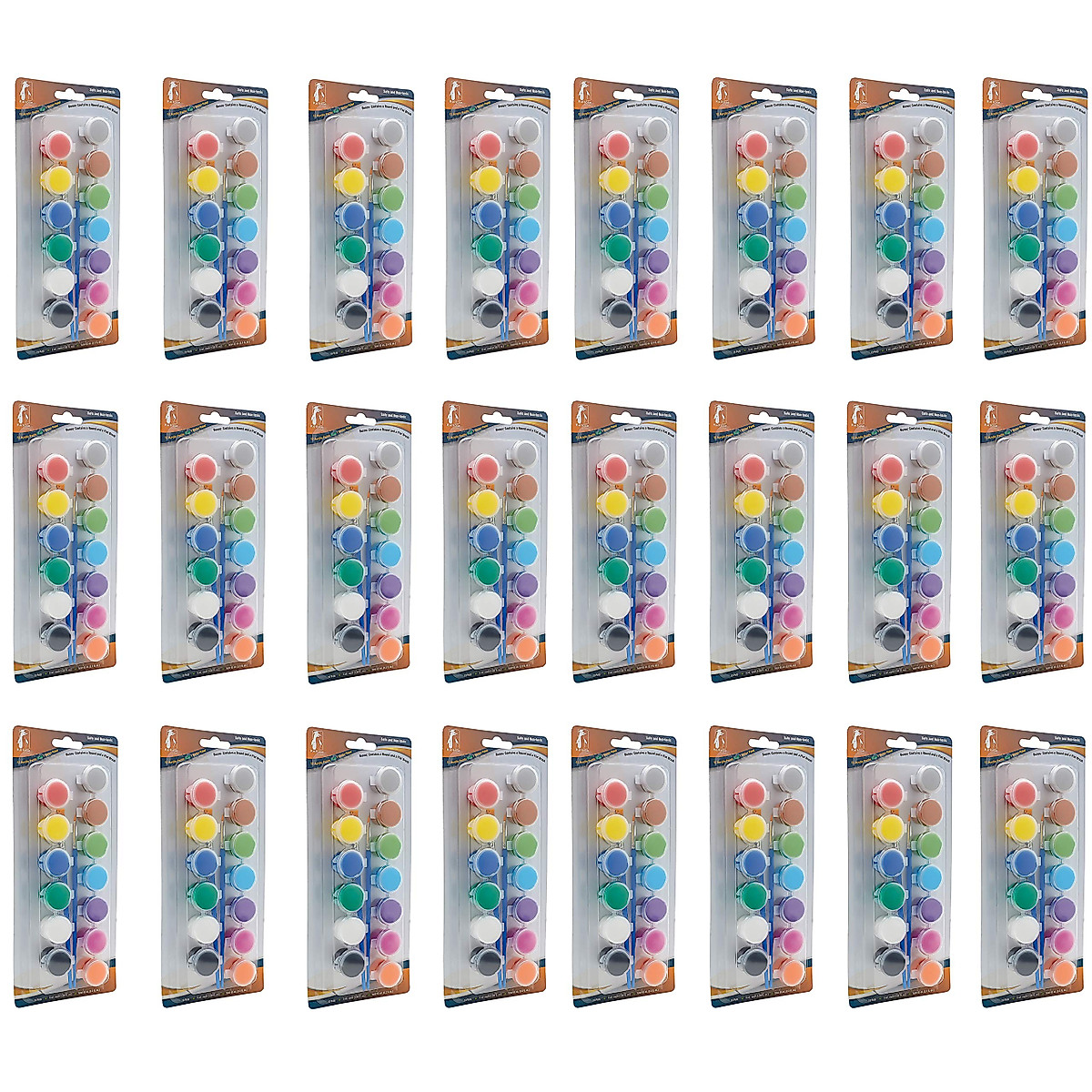 Bulk Acrylic Paint Sets For Kids, 24 Individual Sets of 12 Colored Paints a Glitter Paint and 2 Brushes, For Schools Clubs and Camps, Essential Craft Supplies for All Arts and Crafts Projects