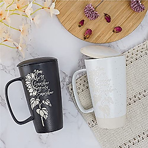 Taimei Teatime Ceramic Tea Mug with Infuser and Lid, 15.5 oz Tea Infuser Mug with Large Strainer for Steeping Loose Leaf Tea, Women Man Office Home Gift, Black