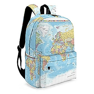 Backpack World Map And Flags School Bookbag for Boys Girls Computer Backpacks Book Bag Travel Hiking Camping Daypack