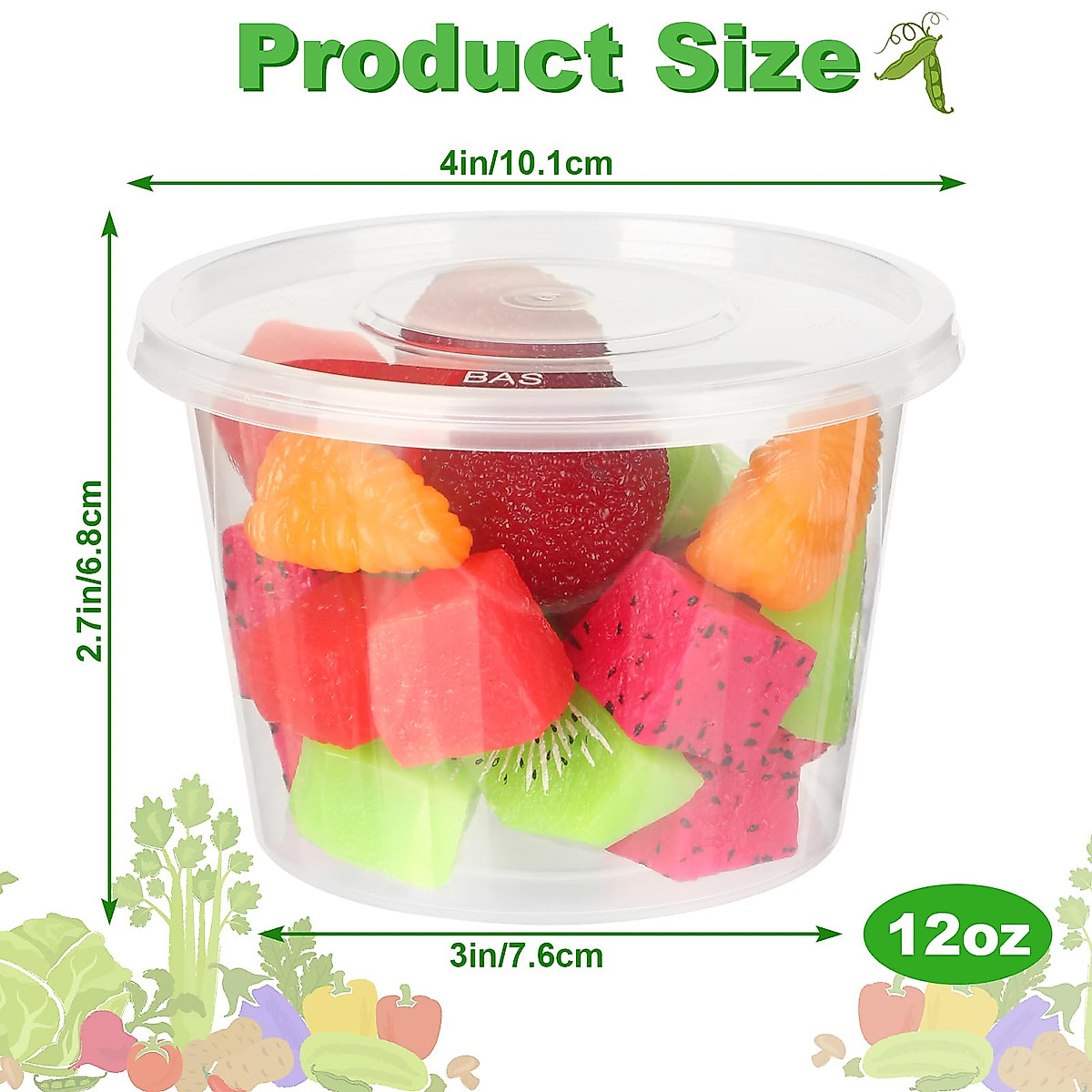 Augshy Deli Food Containers with Lids 12 oz, 40 Sets Food Storage Plastic Containers With Lids Reusable Plastic Containers Free for Soup, Salad, Dessert, Fruit, Meal Prep Leakproof and Microwave Safe