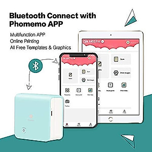 Phomemo M02 Pro Mini Printer- Bluetooth Thermal Photo Printer with 3 Rolls Colorful Sticker Paper, Compatible with iOS + Android for Plan Journal, Study Notes, Art Creation, Work, Gift, Cyan