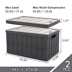 Citylife 64L Collapsible Storage Bins with Lids Plastic Storage Containers for Organizing Stackable Storage Box Large Heavy Duty Utility Crates, 2 Packs