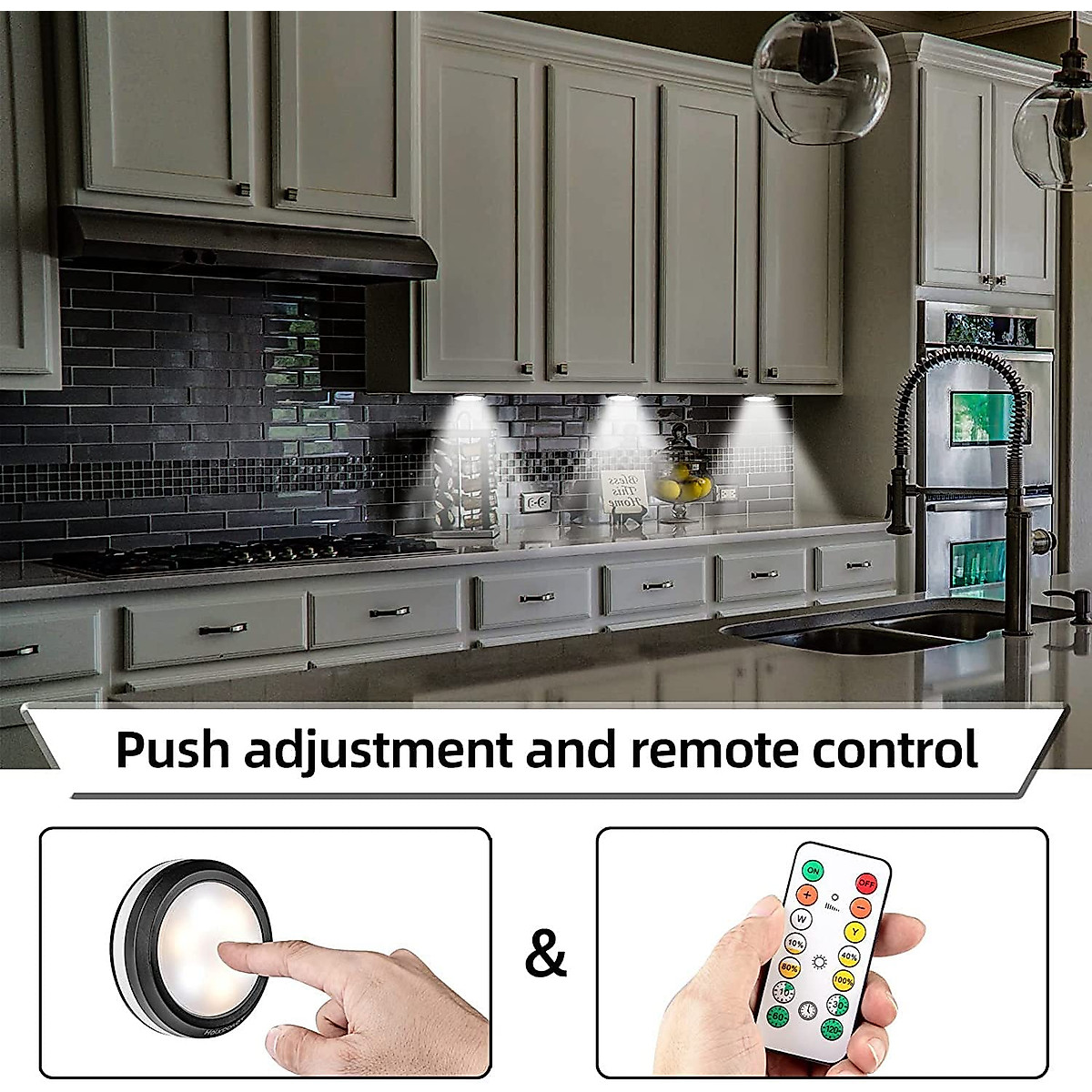 HOLKPOILOT Battery-Operated Night Lights Puck Lights with Control,Under Cabinet Lighting,Under Counter Light Battery Operated, Closet Light, Battery Led Lights(6Pack with 18Batteries)