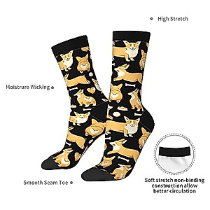 Muvtioc Funny Novelty Socks For Dog Lover,Cute Corgi Printed Casual Crew Sock Gifts For Men Women,Cute Funny Corgi