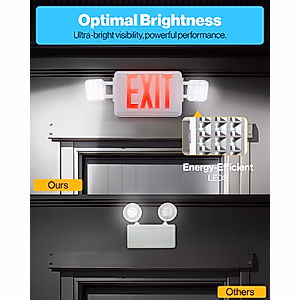Sunco Red Exit Signs With Emergency Lights, Two Adjustable Square LED Lights, 94V-0 Fire Resistant, Backup Battery, 120-277V, Wall Or Ceiling Mount, Commercial Grade Double Sided UL 2 Pack