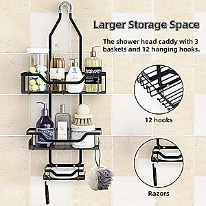 TQSAYHOB Shower Caddy Over Shower Head, Anti-Swing Shower Caddy Hanging with Hooks and Soap Holder Rustproof Shower Organizer Hanging Shower Caddy for Shampoo Conditioner Razors Soap Shower Sponge