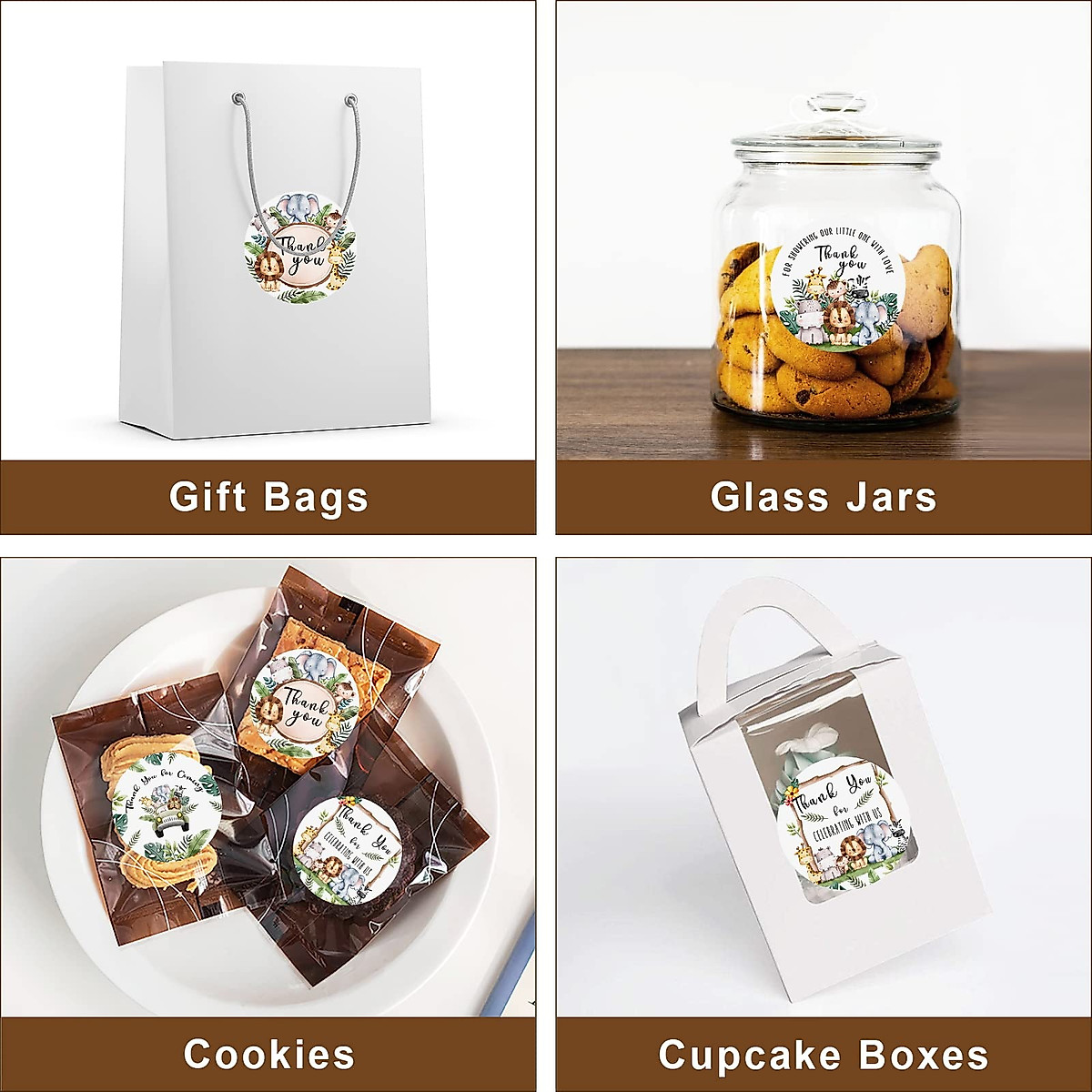 80 Wild Safari Thank You Stickers, Jungle Safari Baby Shower Favor Stickers, Wild Animals Birthday Party Favor Label Decorations (2 Inch)