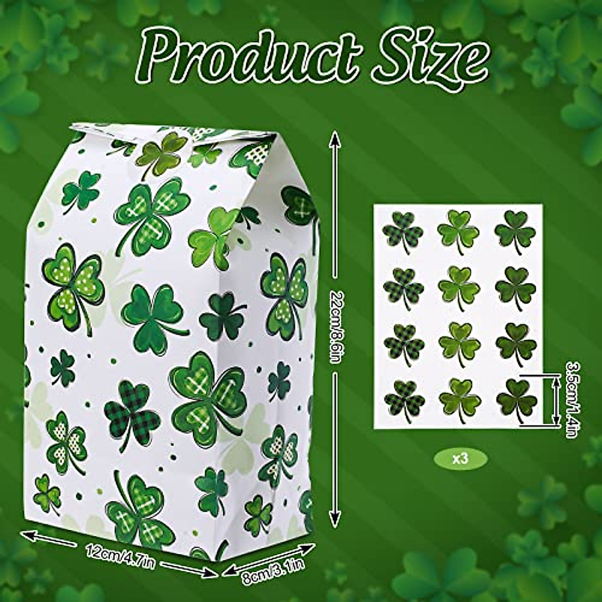 AnyDesign 36Pcs St. Patrick's Day Paper Party Favor Bags Lucky Shamrock Goodie Candy Treat Bags with Stickers Irish Style Gift Party Favor Bags for Cookie Snack Present Wrapping Supplies