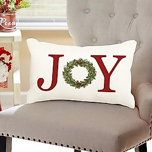 ADFLOOD Christmas Pillow Covers 12X20 Joy Christmas Garland Decorative Throw Pillows Decoration Holiday Party Red Cushion Case for Home Couch Sofa