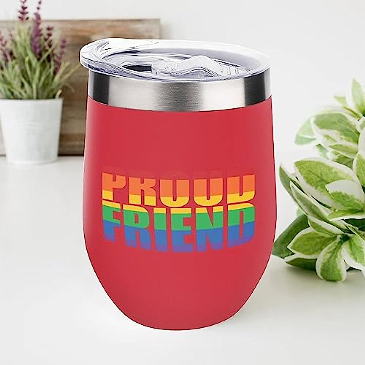 Mighun Pride Parade LGBT Wine Tumbler with Lid Proud Friend Rainbow Vacuum Coffee Tumbler Stainless Steel Coffee Cup for Cold & Hot Drinks Wine Coffee Cocktails Beer 12 Oz