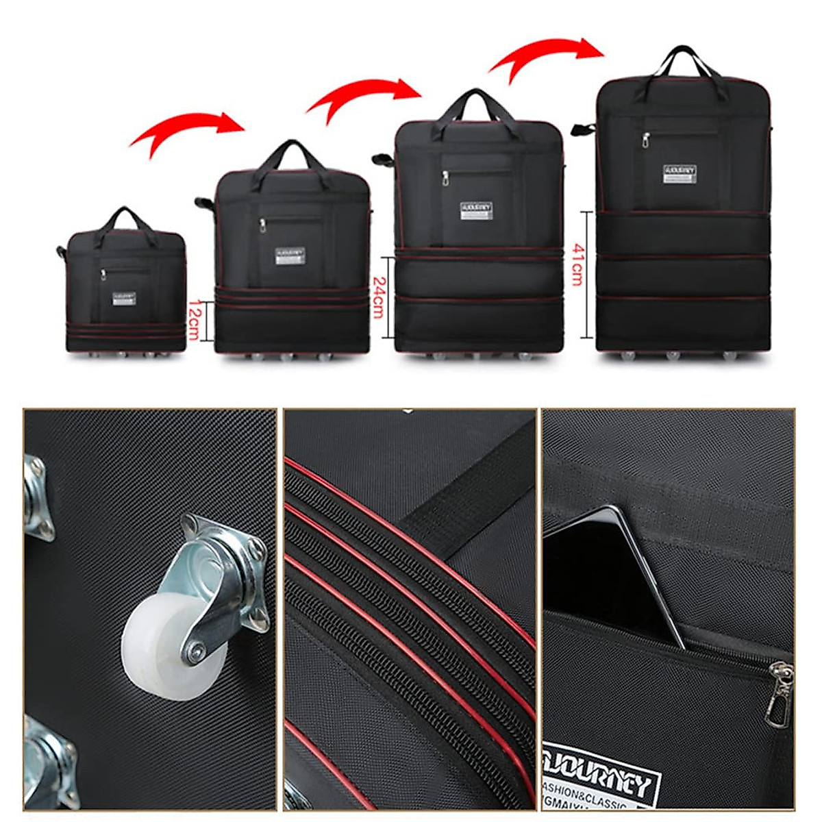 Radefasun Expandable Extra Large Travel Oxford Duffel Bag with Wheels Waterproof Lightweight Traveling Foldable Suitcase (Blue)