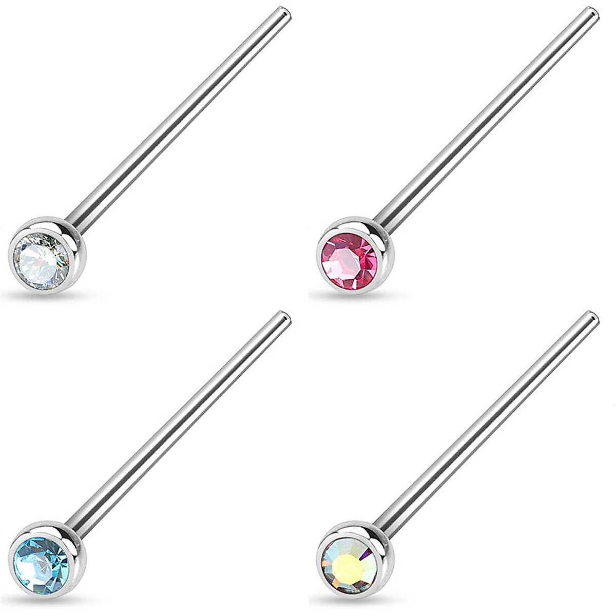 Forbidden Body Jewelry 20g 4-Pack Surgical Steel 2mm Press Fit CZ Fishtail Custom Bend Nose Studs