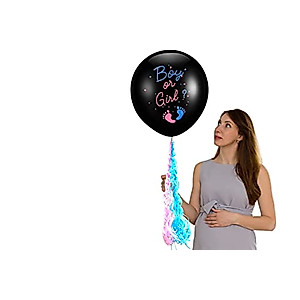 XL Gender Reveal Party Balloon Pop - Blue & Pink Confetti Gender Reveal Kit - Black Balloon Gender Reveal with Tassels - Boy or Girl Baby Gender Reveal Balloon Kit by Jolly Jon