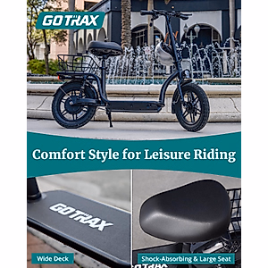 Gotrax Astro Electric Scooter with Seat for Adult Commuter,19 Miles Range&15.5Mph Power by 350W Motor, Folding Scooter with 14" Pneumatic Tire& Comfortable Wider Deck, E-Bike with Carry Basket Black