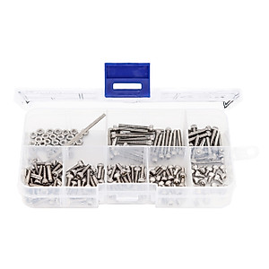 binifiMux 190pcs M2.5 Hex Socket Cap Screws and M2.5 Hex Nuts Assortment Kit with Wrench, 304 Stainless Steel Silver Tone
