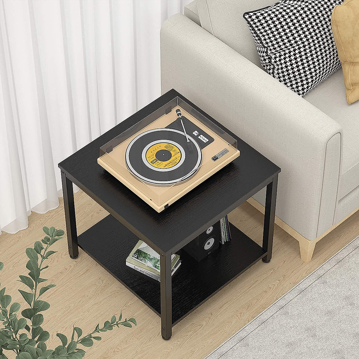 Homieasy Side Table 20 Inch Square, 2-Tier Coffee Tea End Table Nightstands for Sofa Couch Bed, Metal Wood Accent Modern Simple Industrial Style Side Table for Living Room Bedroom, Black