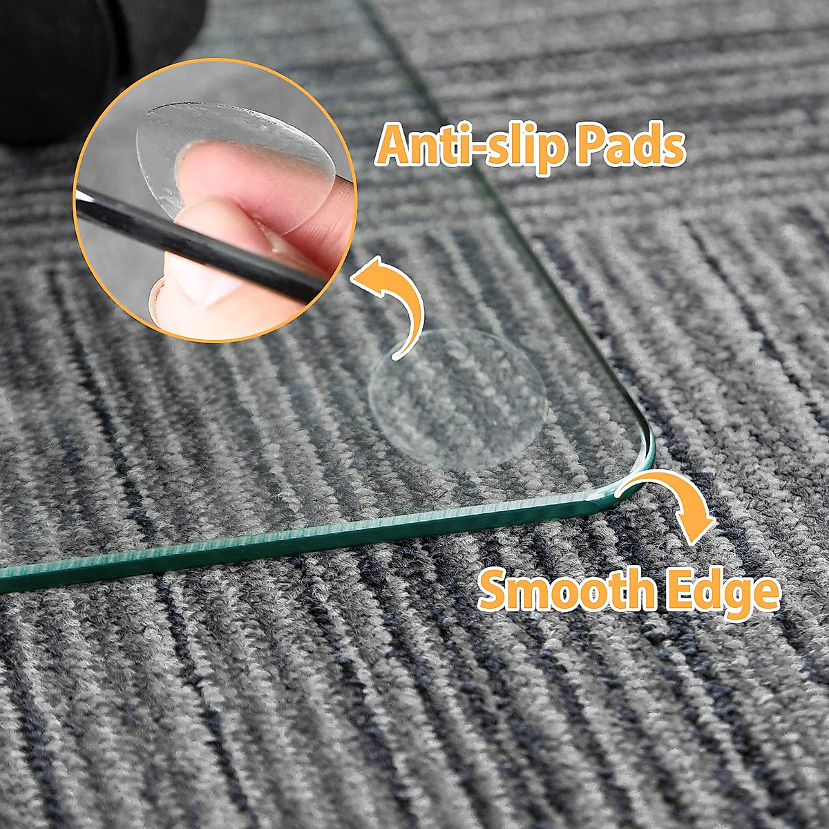 TEAKMAMA 36" x 46" Office Chair Mat Tempered Glass Chair Mat, Highly Transparent Floor Mat, 1/5" Thick Office Chair Mat, Office Chair Mat for Carpet or Hardwood Floor with 4 Anti-Slip Pads