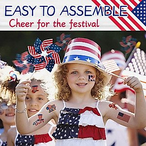 Gushu 20pcs Fourth of July Pinwheels,Red White and Blue 4th of July Decorations American Flag Pinwheel, Garden Wind Spinners Patriotic Yard Outdoor Decor, Memorial Day Independence Party Supplies