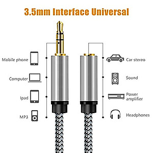 Headphone Extension Cable,3.5mm Male to Female Extension Stereo Audio Extension Cable Adapter Gold Plated Nylon Braided Cord Compatible for iPhone, iPad, Smartphones, Tablets (9.8ft/3m)