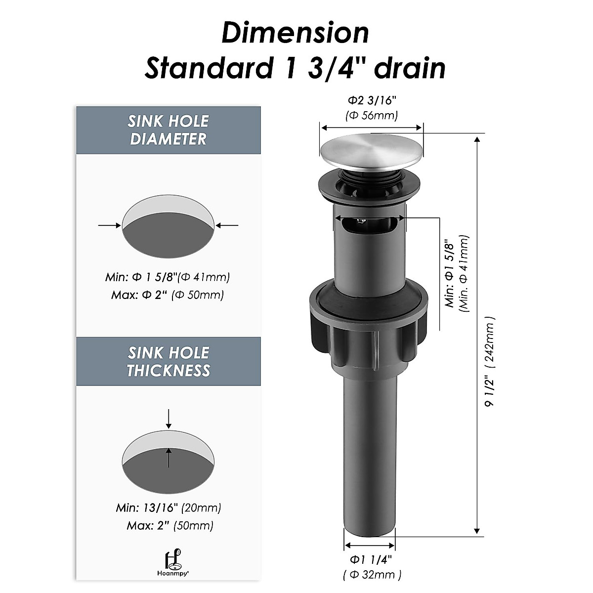 Vessel Sink Drain Brushed Nickel,Bathroom Pop up Drain with Anti-Clogging Drain Strainer,Sink Drain Assembly with Overflow,Fits Standard American Drai