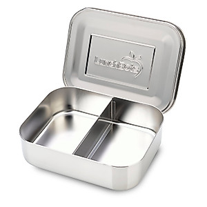 LunchBots Medium Duo Snack Container - Divided Stainless Steel Food Container - Two Sections for Half Sandwich and a Side - Eco-Friendly - Dishwasher Safe - Stainless Lid - All Stainless Steel