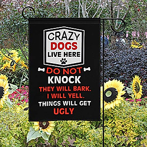 Monaco Garden Flag Crazy Dogs Live Here Welcome Garden Flags Double Sided Yard Flag Fall Garden Flag 12 x 18 Inch Dog Garden Flag