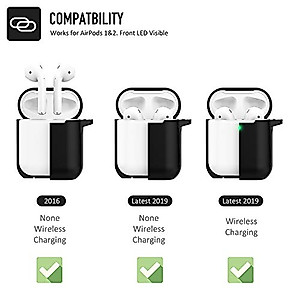 Coffea Protective Silicone Case with Keychain for Apple AirPods 2 (Black)